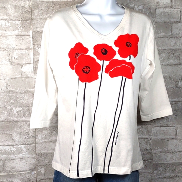 Marushka | Tops | Marushka Red Poppies Cotton V Neck Tee | Poshmark